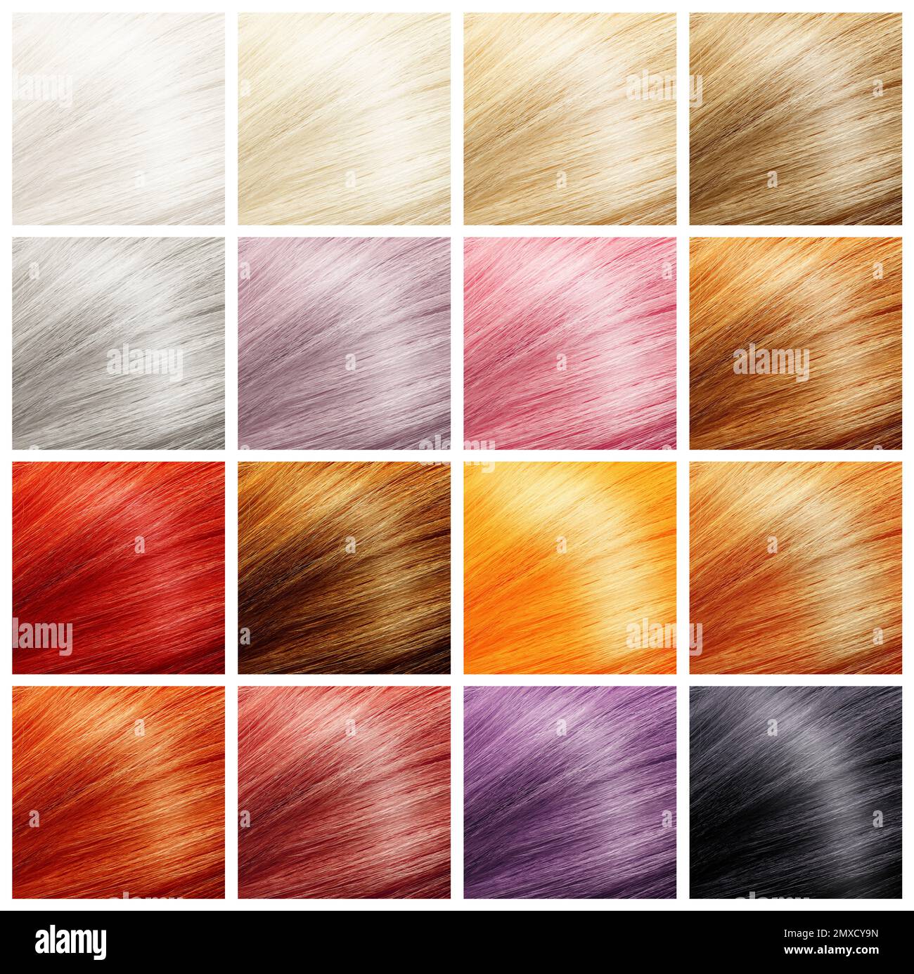Collage with color hair samples on white background Stock Photo - Alamy