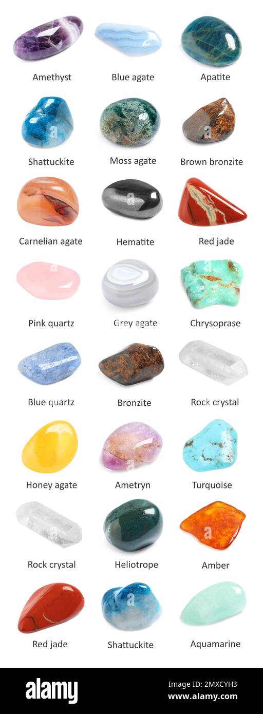 Collection of different gemstones on white background Stock Photo - Alamy