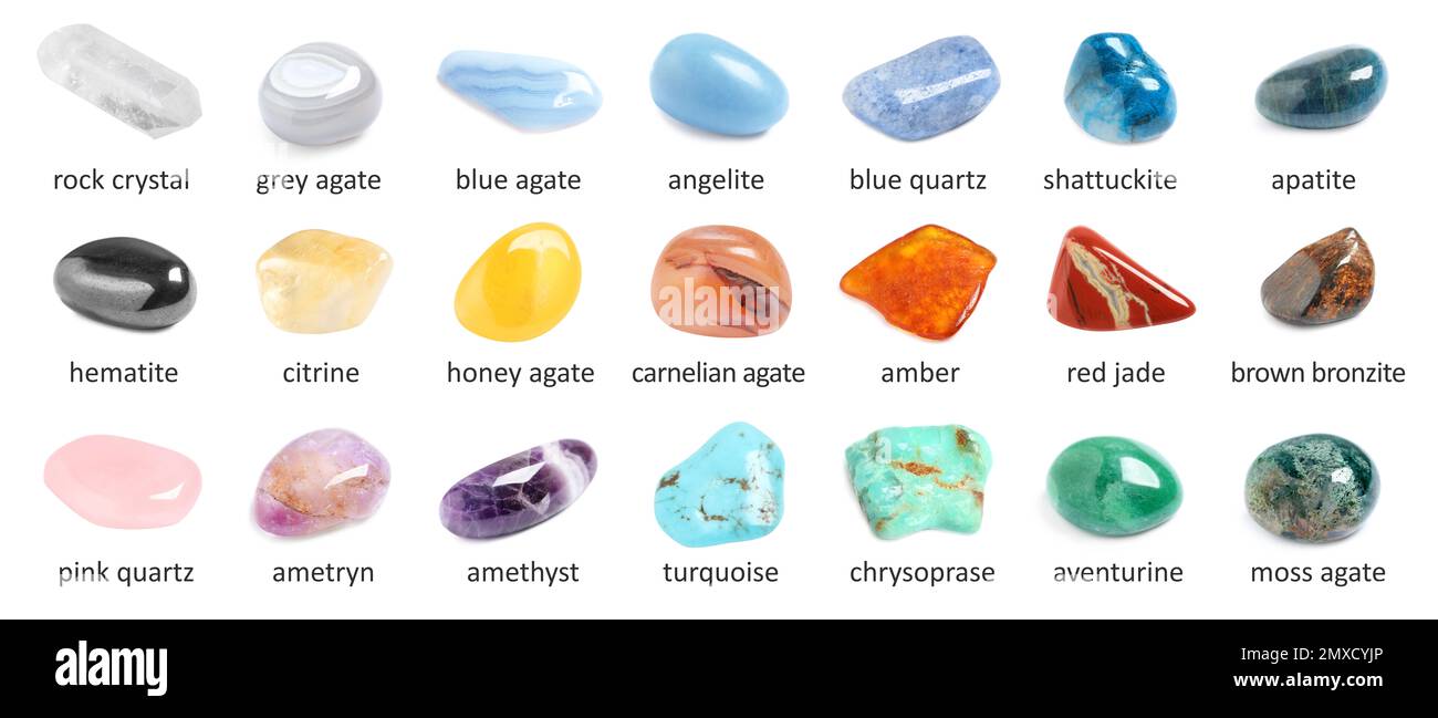 Collection of different gemstones on white background. Banner design ...