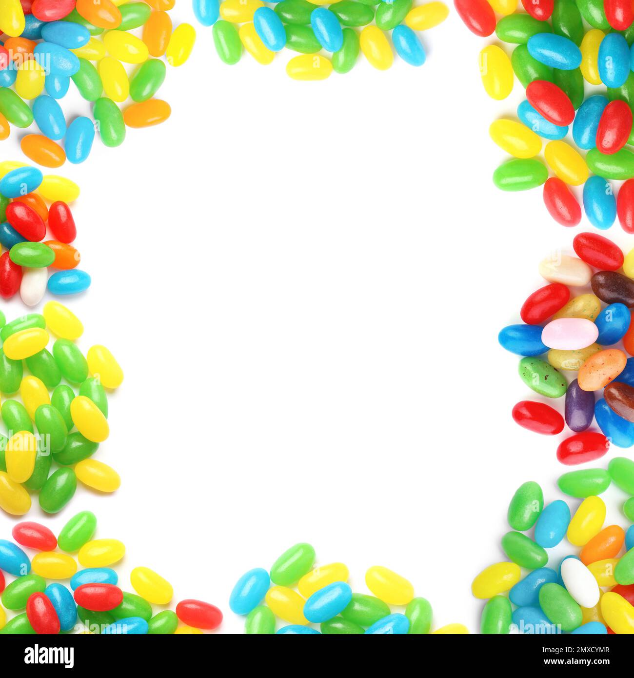 Frame made of delicious color jelly beans on white background Stock ...