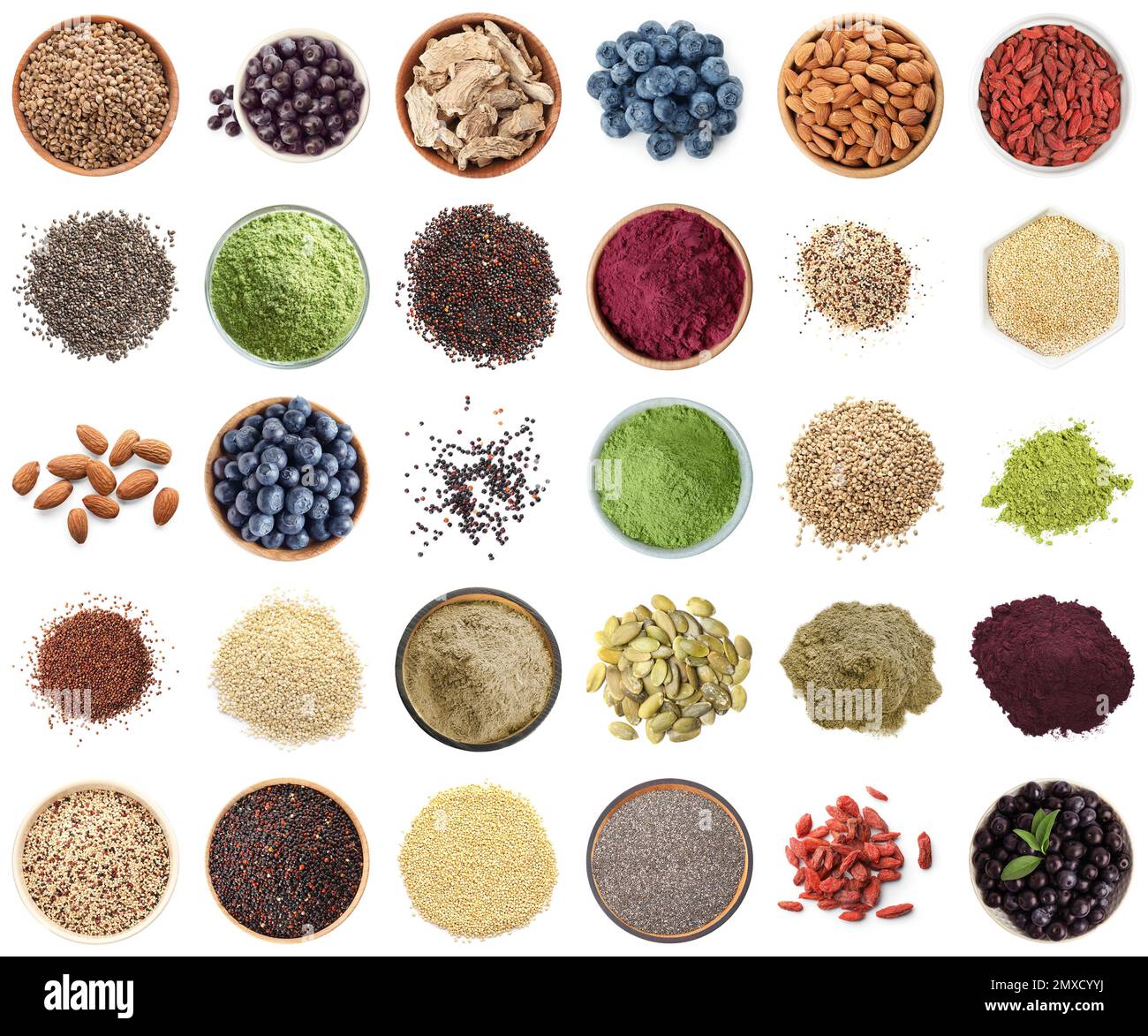 Set of different superfoods on white background, top view Stock Photo ...