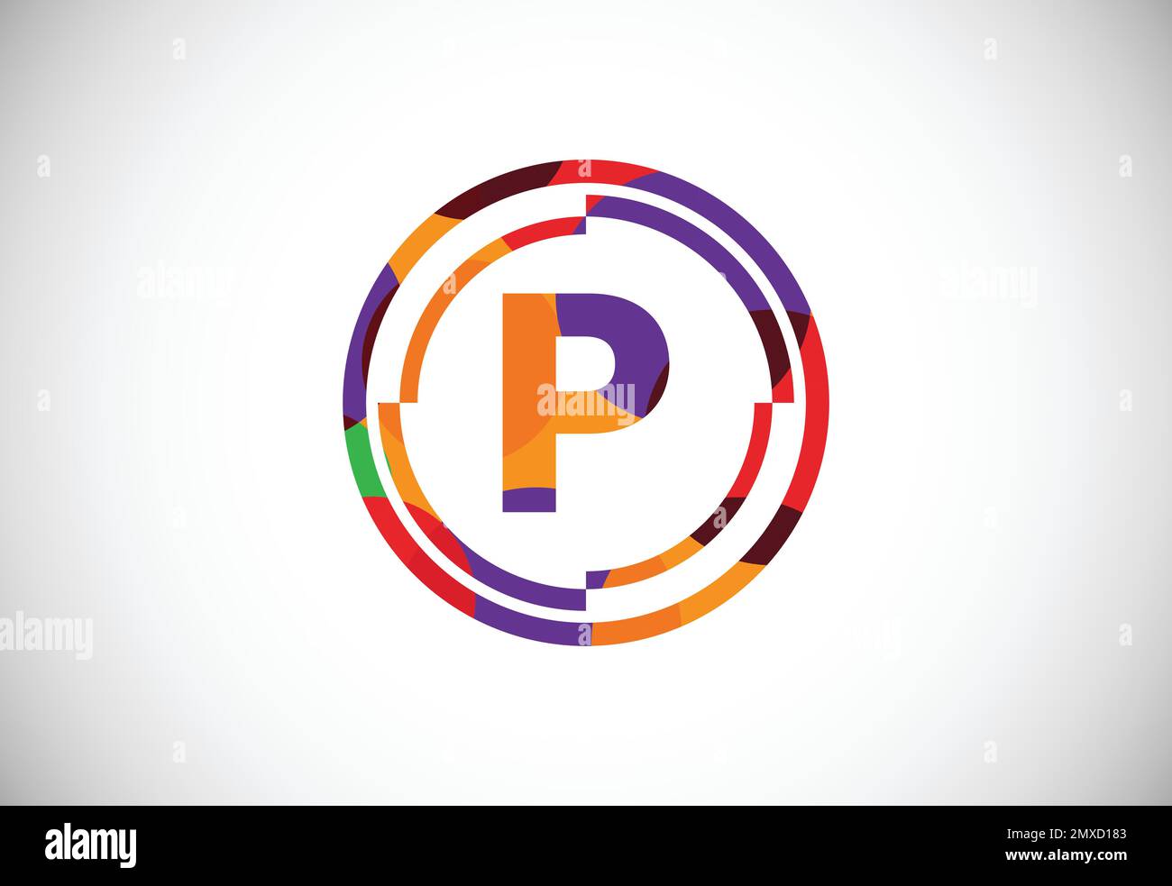 Letters P with circle frames low poly art style. English alphabet ...