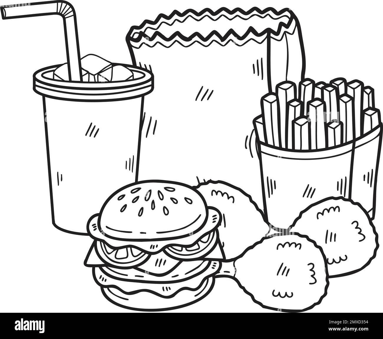 Hand Drawn Fast Food Set illustration in doodle style isolated on ...