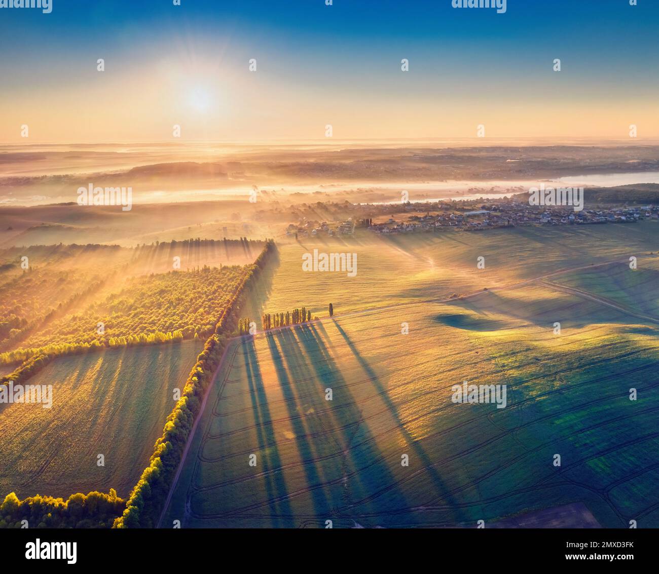 Aerial landscape photography. Spectacular summer view from flying drone ...