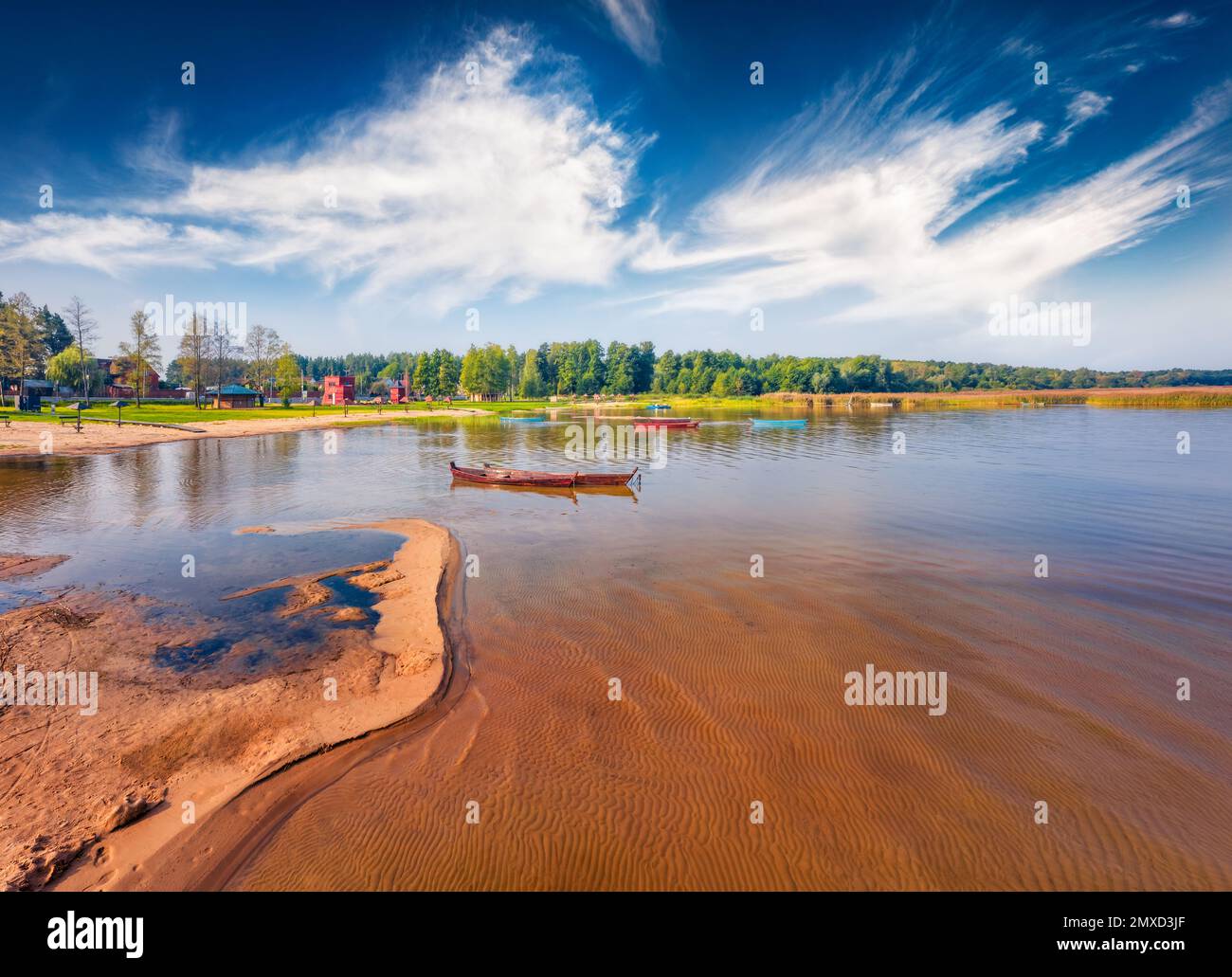 Aerial landscape photography. Nice summer view from flying drone of ...