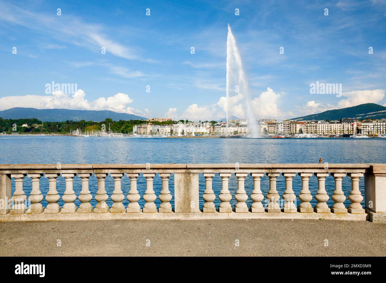 the Jet d'eau, the landmark in the Lake Geneva basin, Switzerland ...