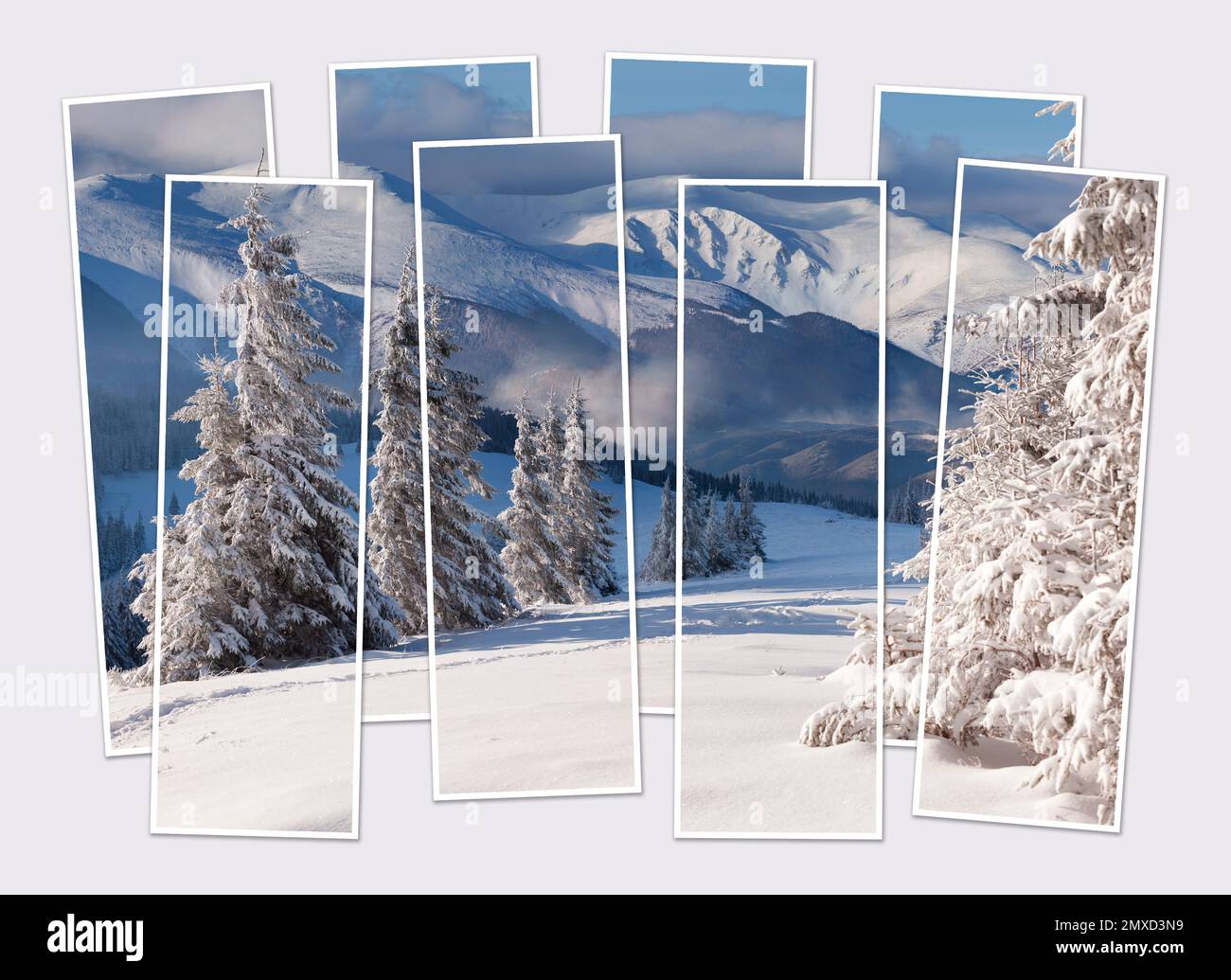 Isolated eight frames collage of picture of Carpathian mountains ...