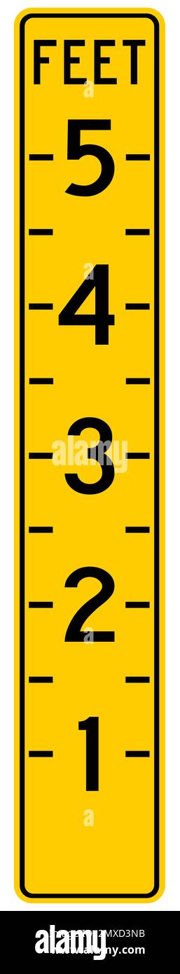 Flood depth gauge warning sign Stock Photo - Alamy