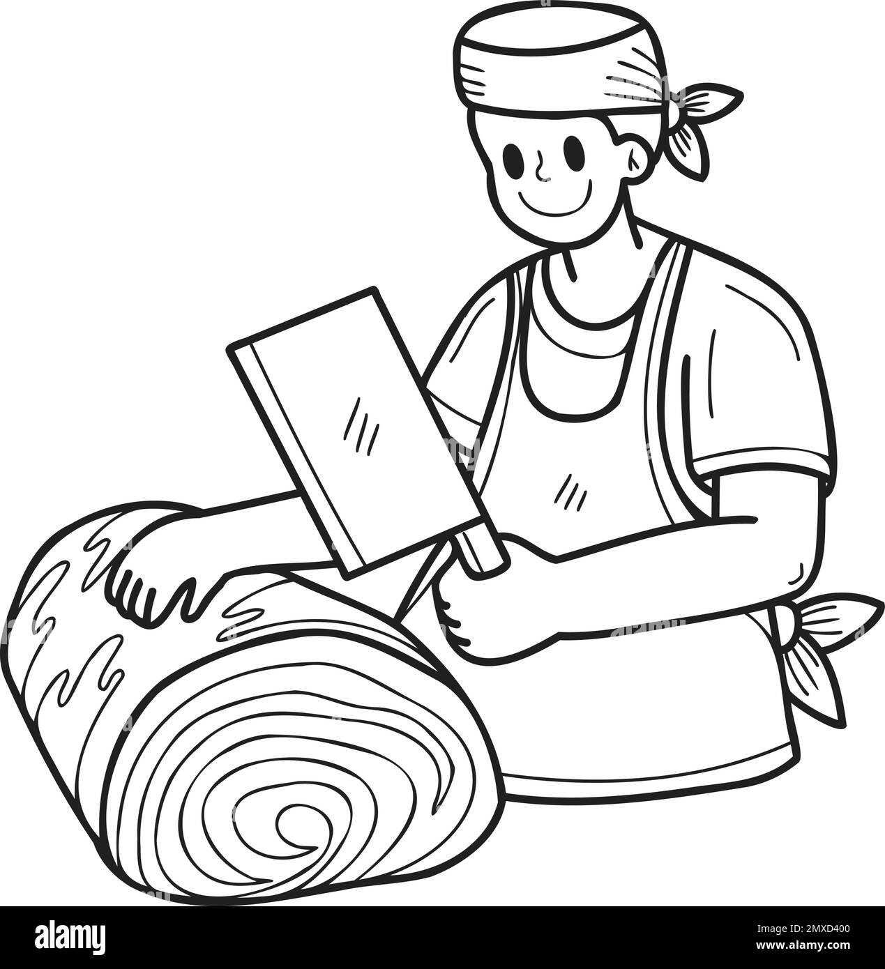 Hand Drawn chef cutting beef illustration in doodle style isolated on ...