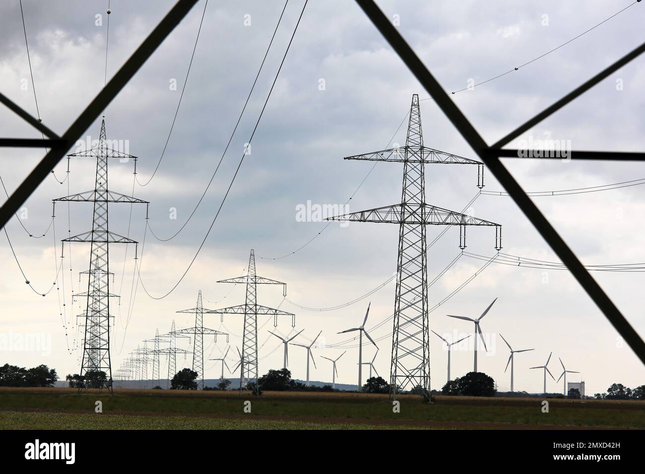 wind turbines and power poles, Austria Stock Photo - Alamy