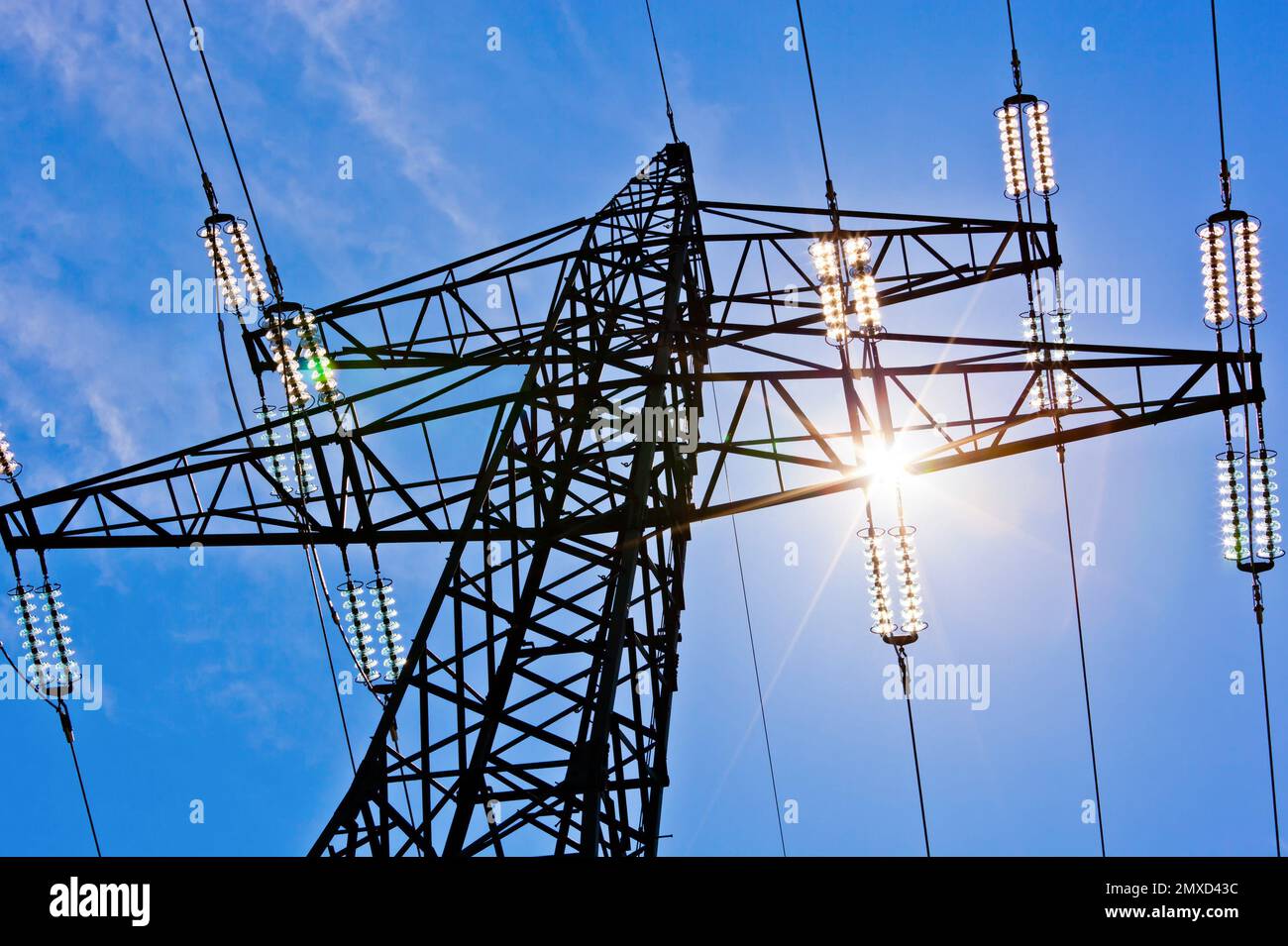 high voltage pylon in the sun, detail, Austria Stock Photo - Alamy