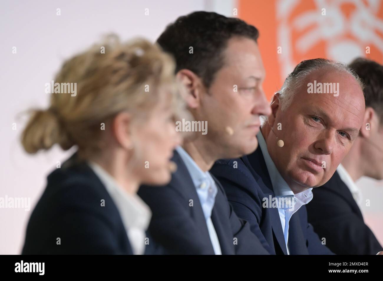 03 February 2023, Hesse, Frankfurt/Main: Nick Jue (r-l), Chairman of ...
