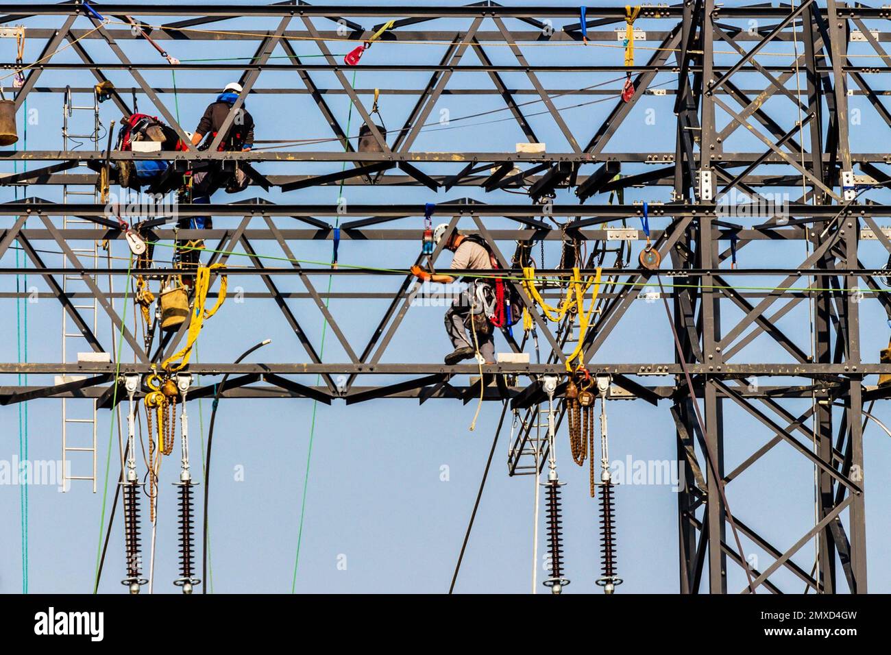 working on a power pole, infrastructure is being upgraded, Austria ...