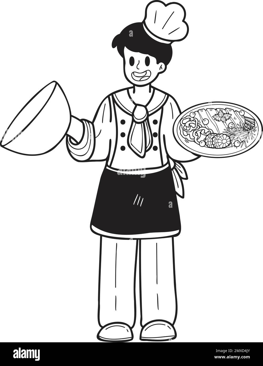 Hand Drawn chef holding food illustration in doodle style isolated on ...