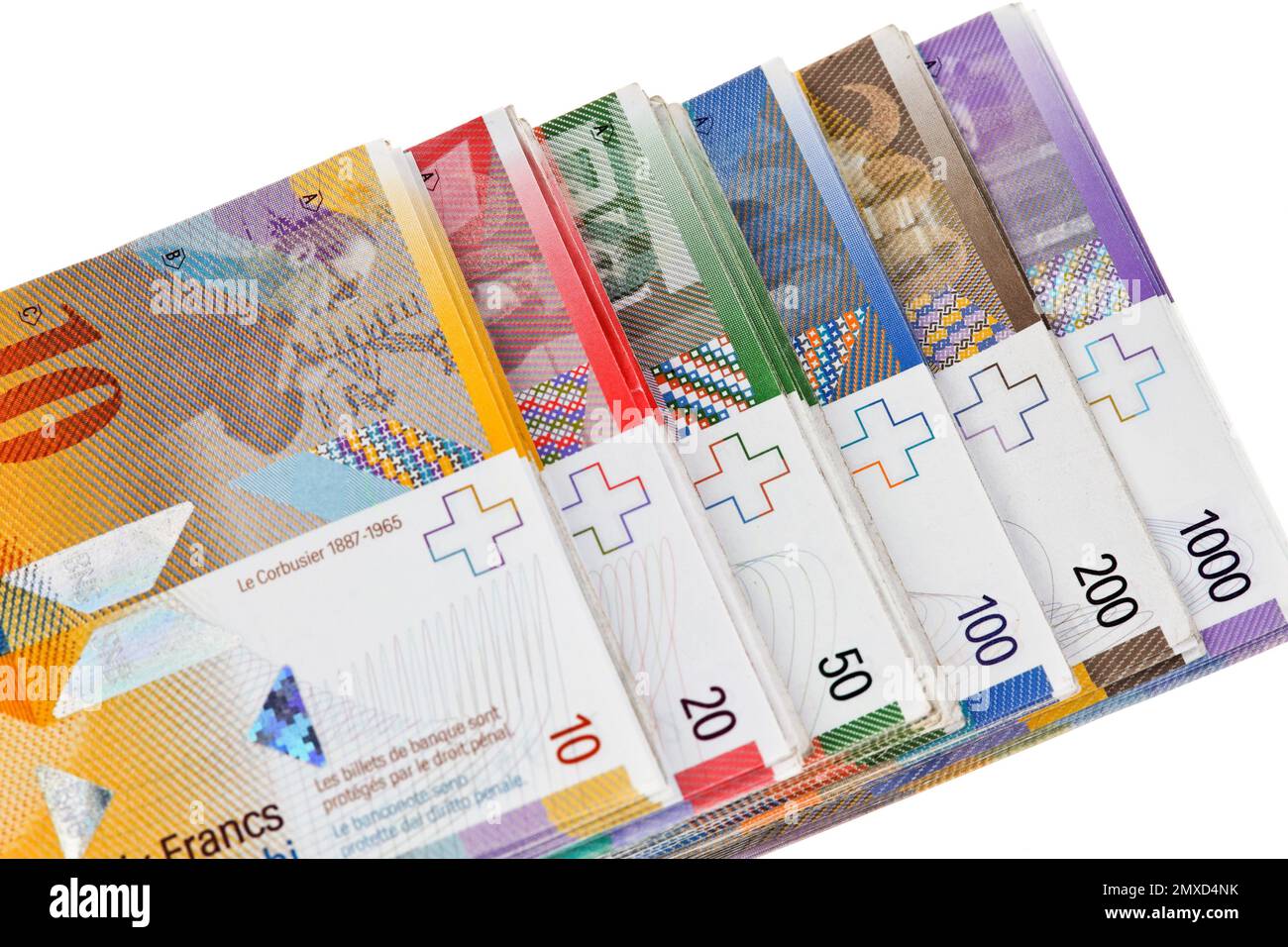 different bills of Suisse francs, wads Stock Photo - Alamy