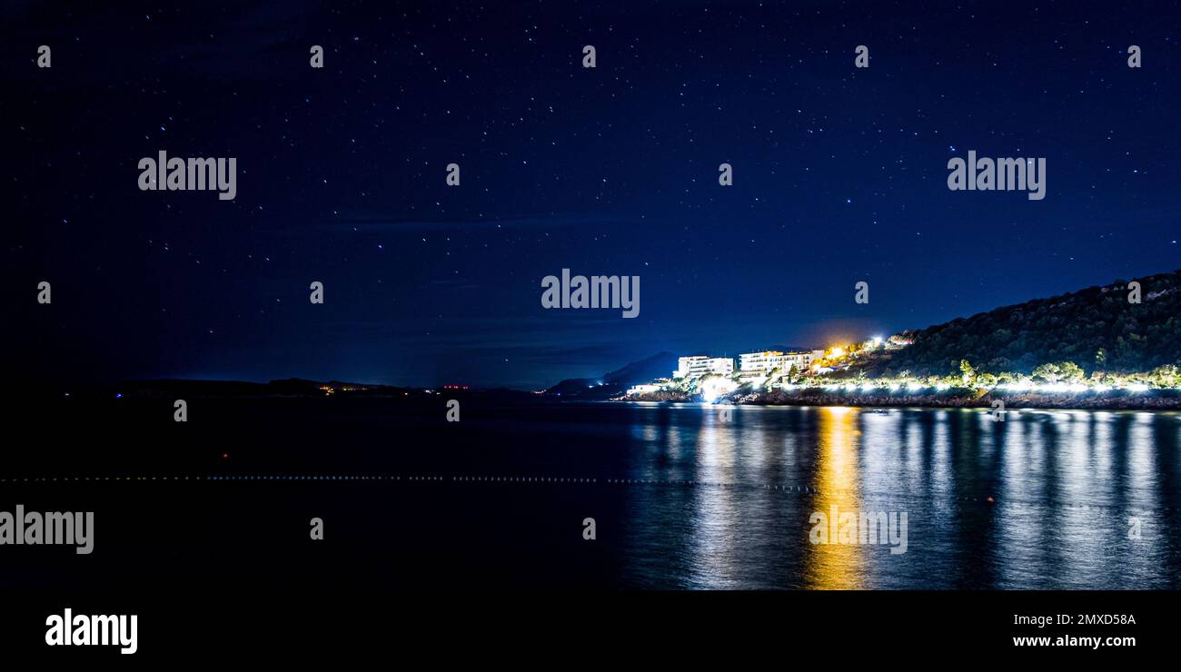 A beautiful view of a starry night in Lapad, Dubrovnik, Croatia Stock ...