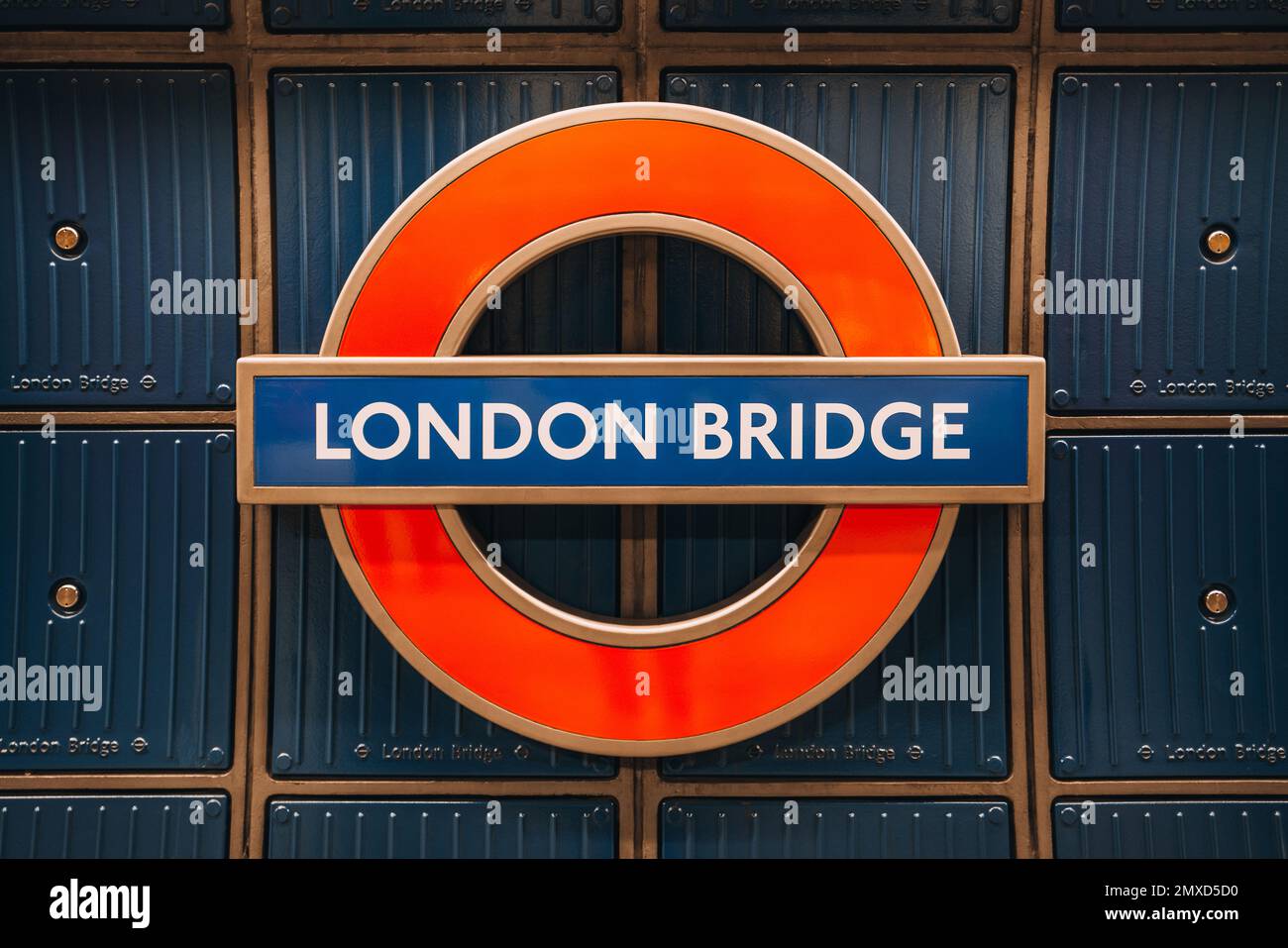 London, UK - January 27, 2023: Close up of underground station roundel ...