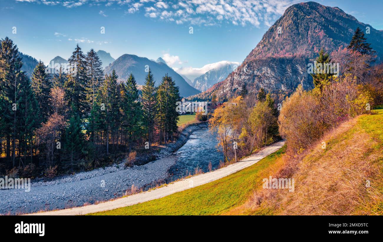 Aerial landscape photography. Bright autumn view of Triglav mountain ...