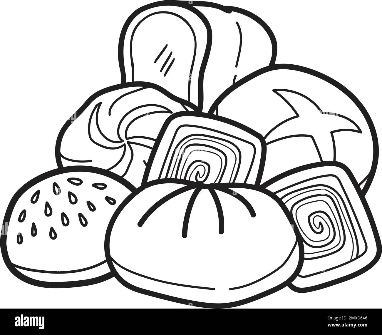 Hand Drawn assorted bread illustration in doodle style isolated on ...