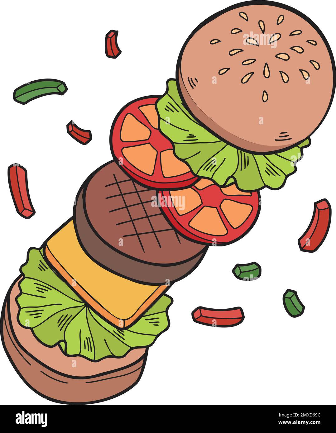 Hand Drawn hamburger spread illustration in doodle style isolated on ...