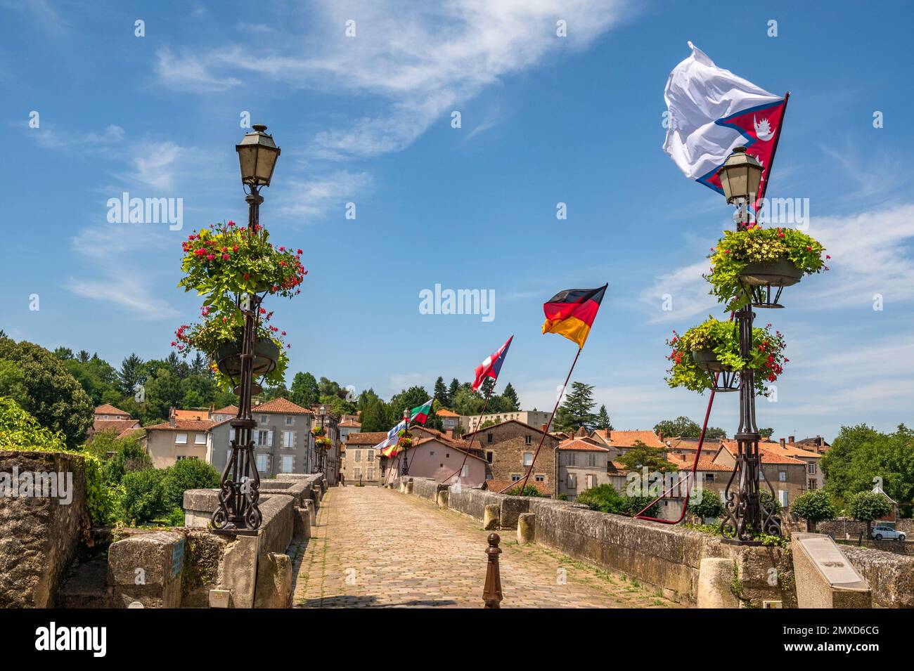 The stone bridge crossing the Vienne river in the Charente Limousine of Charente, southwest ...