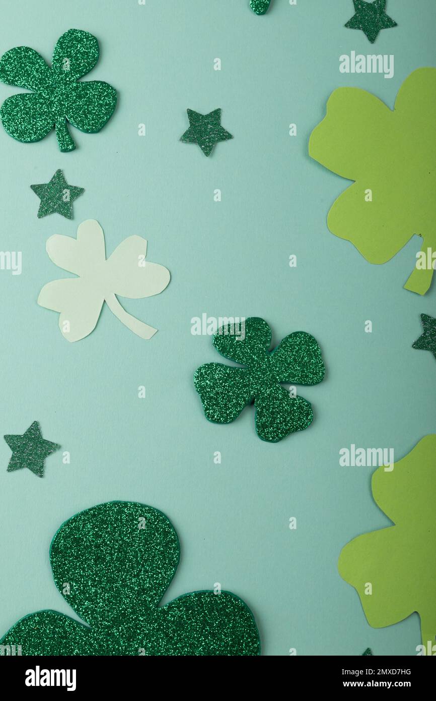 Top view photo of stars and shamrocks decorations with copy space on ...