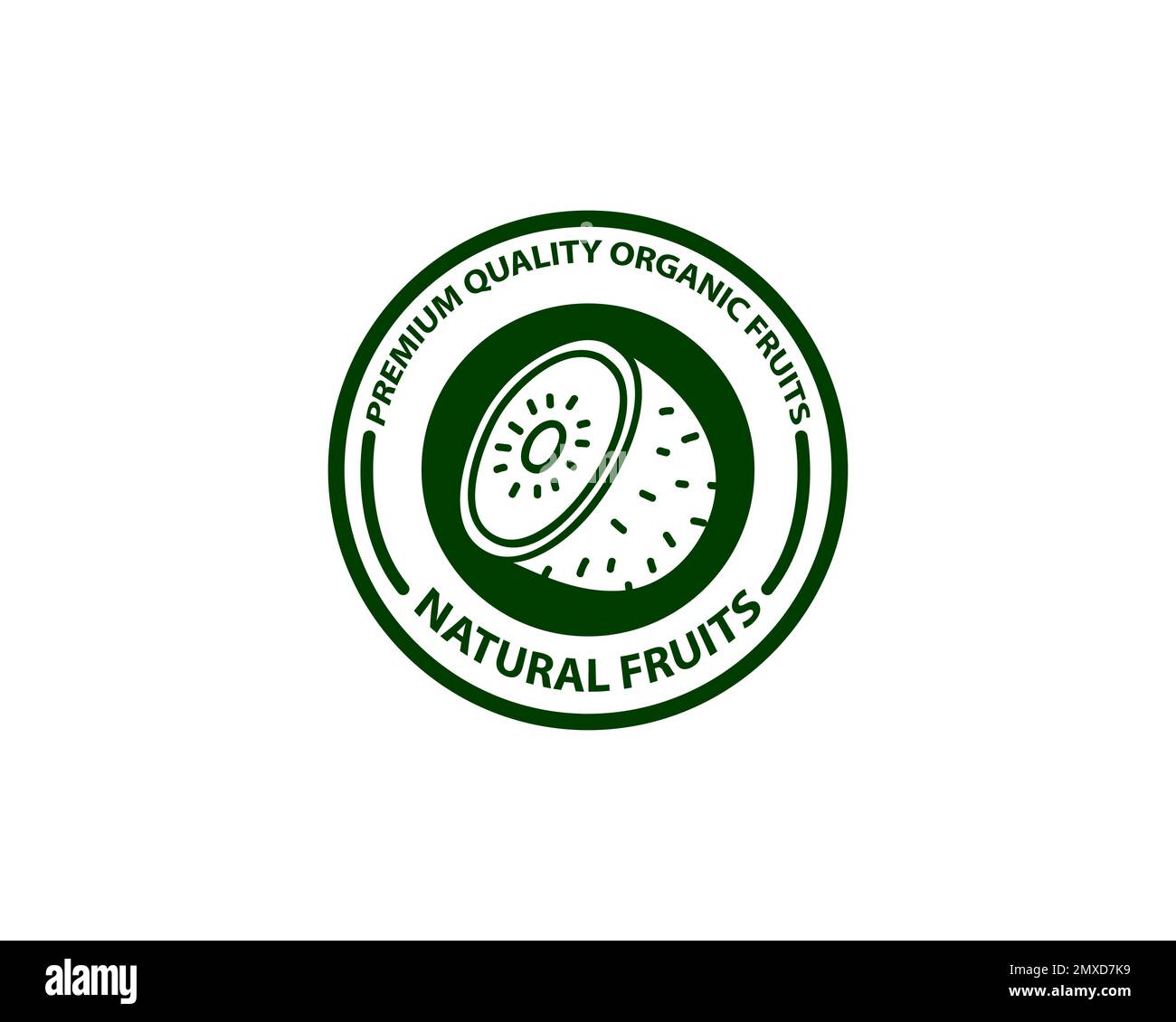 Creative circle logo Kiwi with round half cut of fruit slice icon and ...