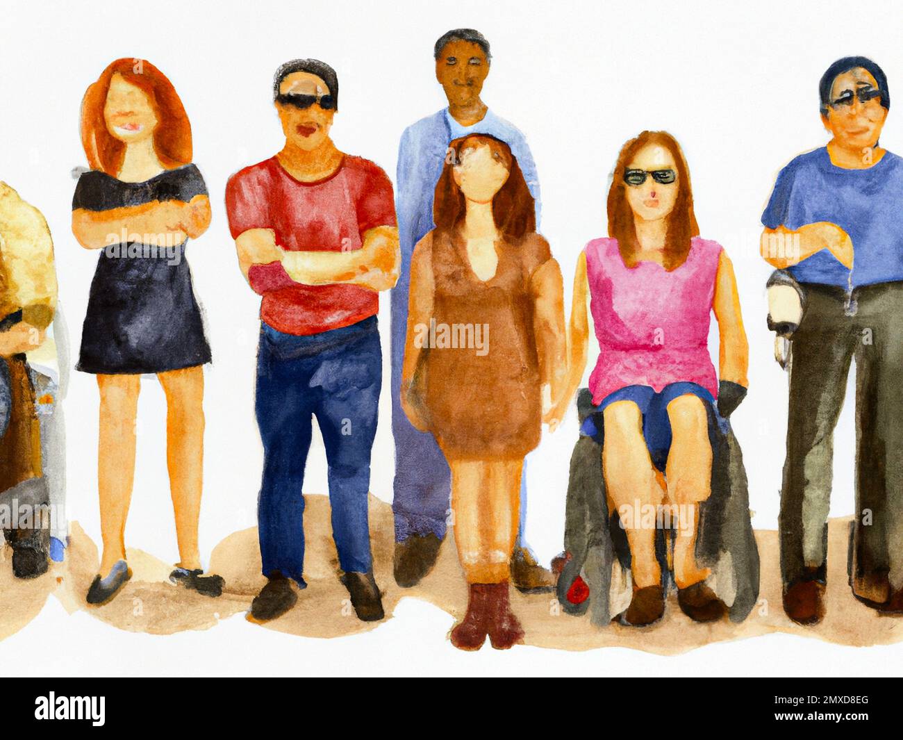 Different people stand side by side together - Digital watercolor ...