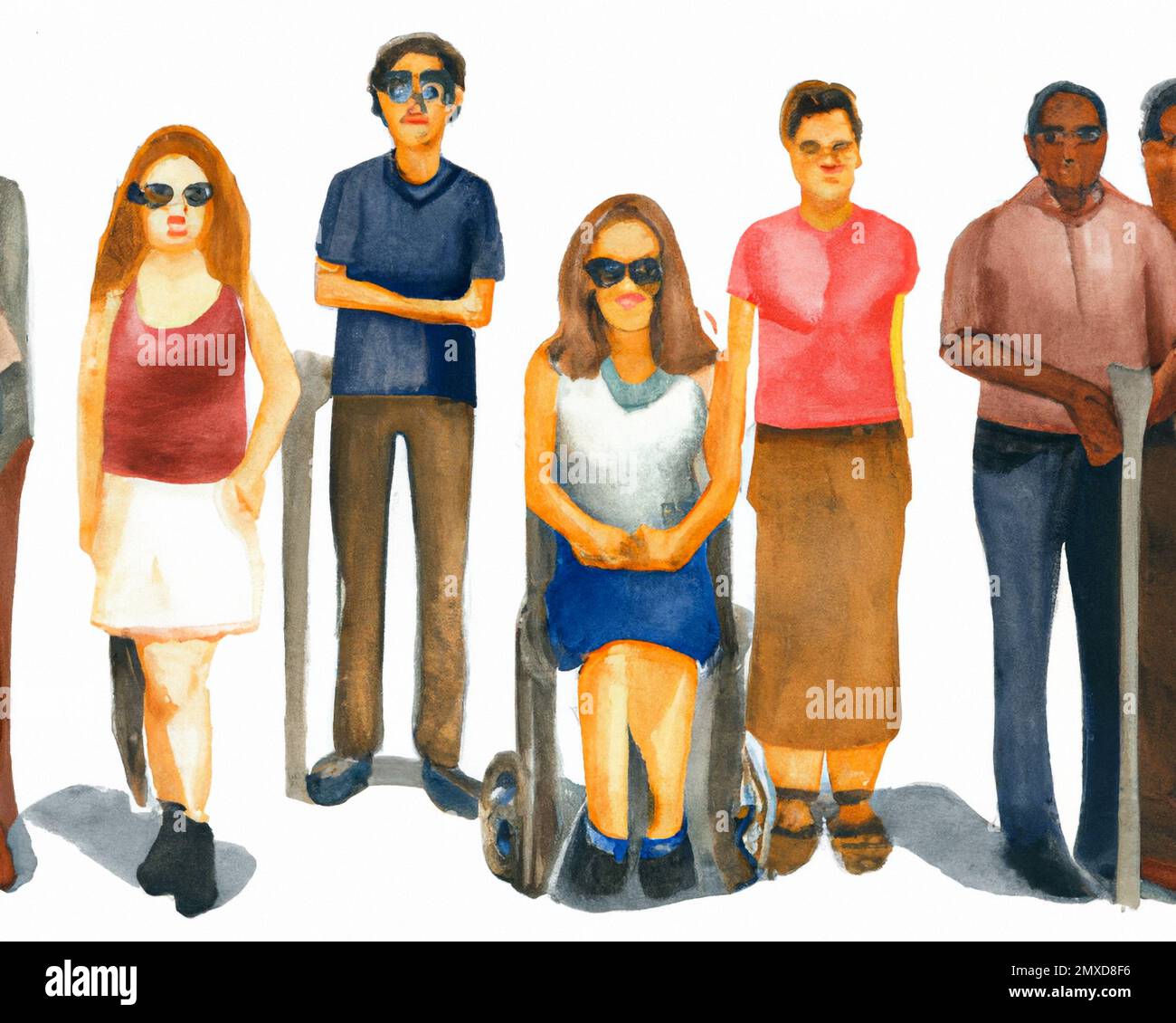 Different people stand side by side together - Digital watercolor ...