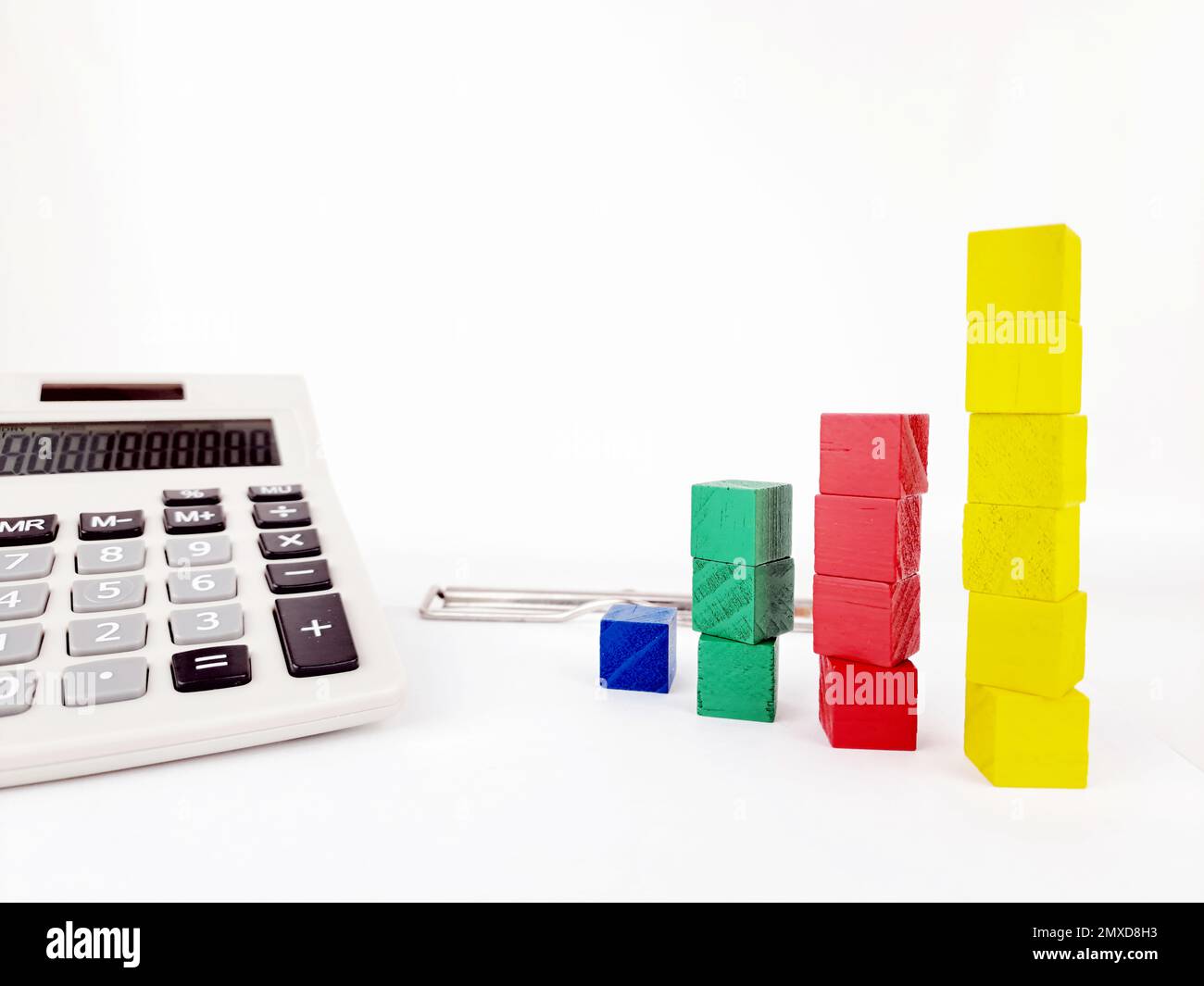 Abstract graph with colored cubes with clipboard and calculator, with ...