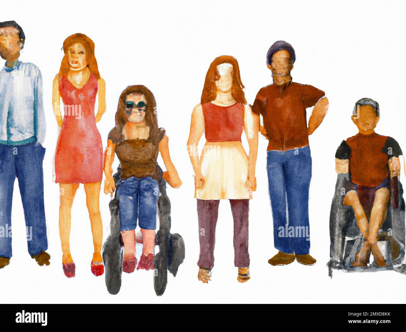 Different people stand side by side together - Digital watercolor ...