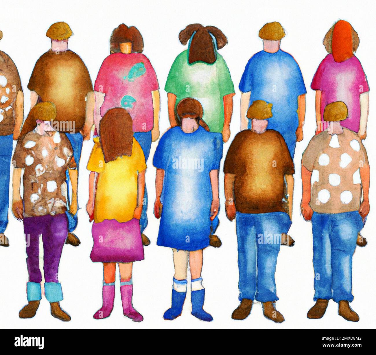Different people stand side by side together - Digital watercolor ...