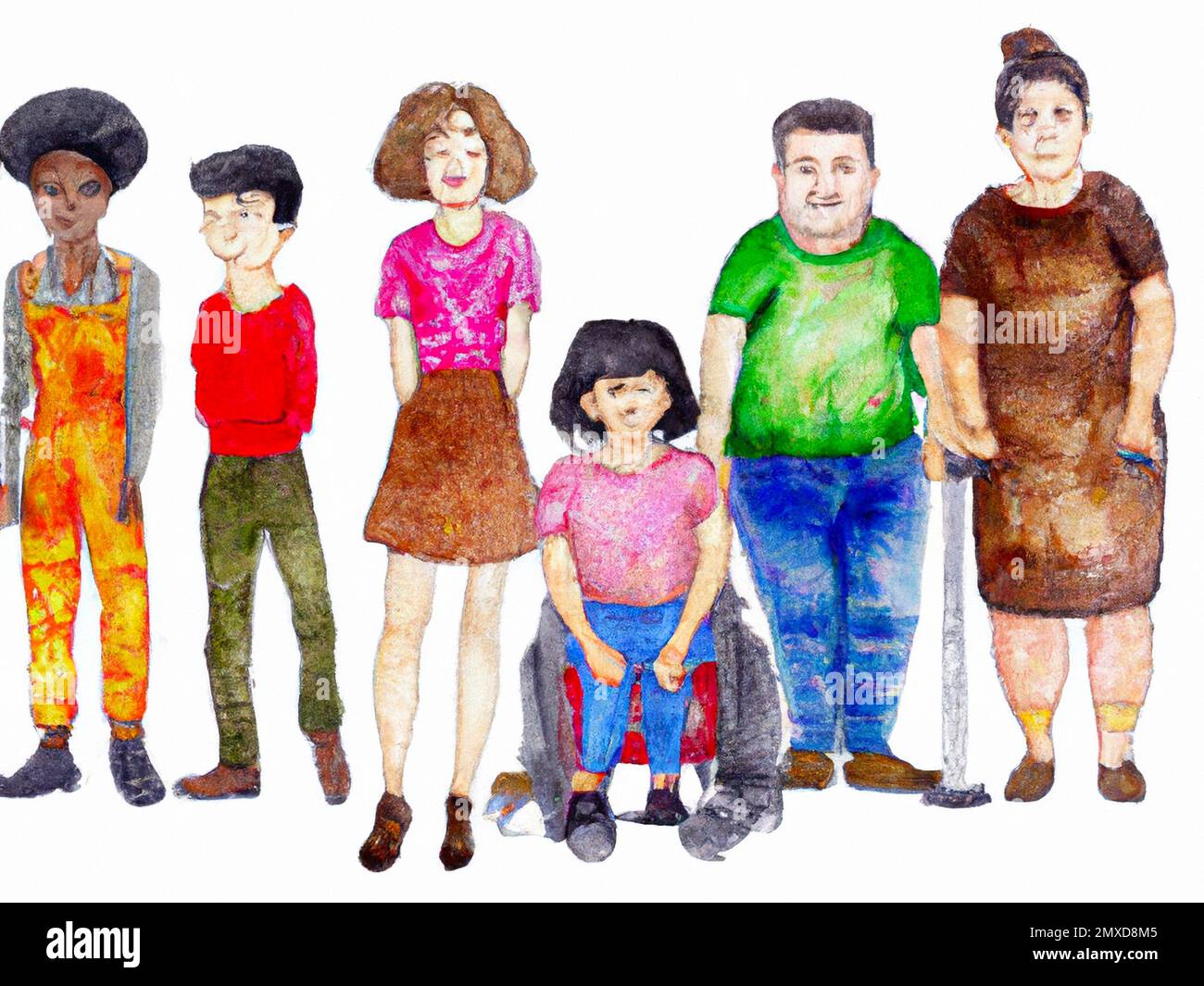 Different people stand side by side together - Digital watercolor ...