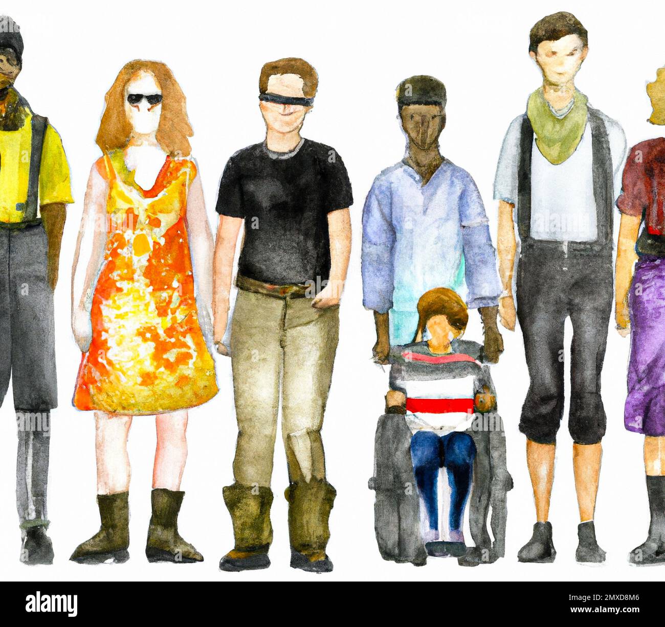 Different people stand side by side together - Digital watercolor ...
