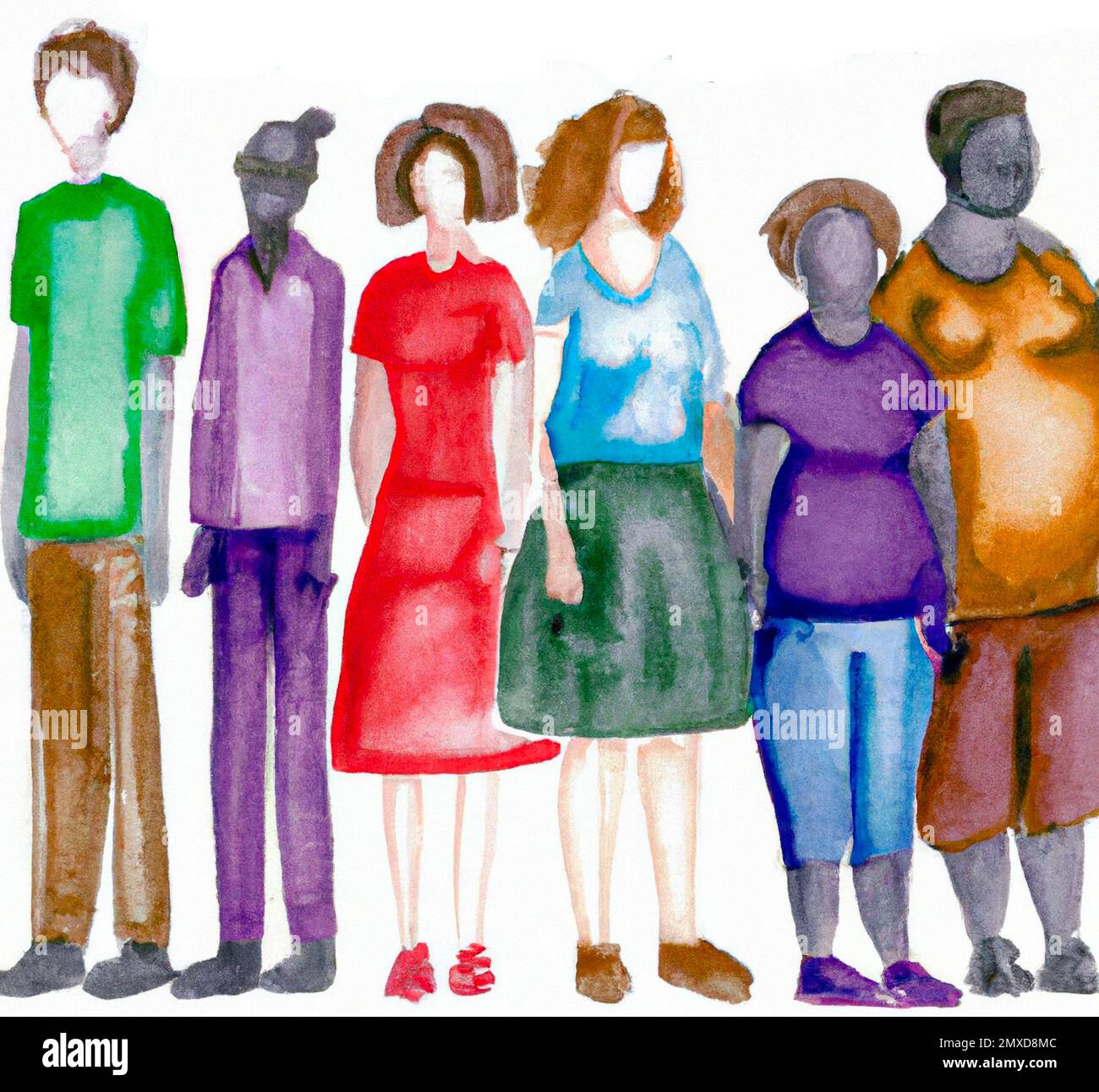 Different people stand side by side together - Digital watercolor ...
