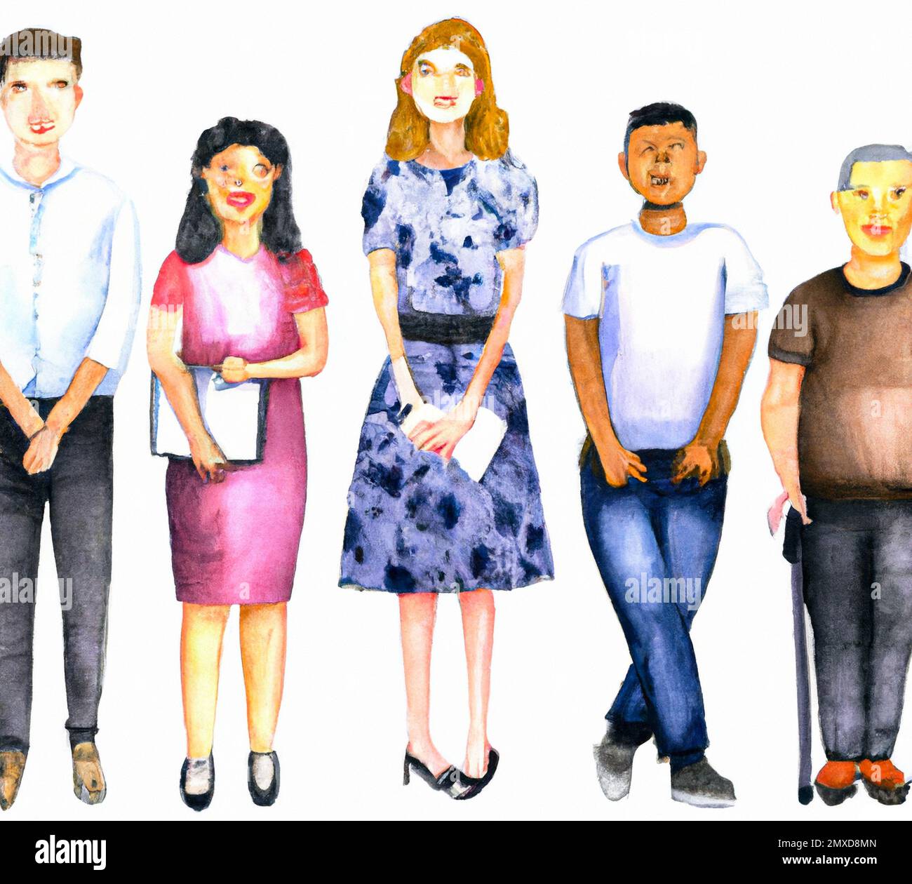 Different people stand side by side together - Digital watercolor ...