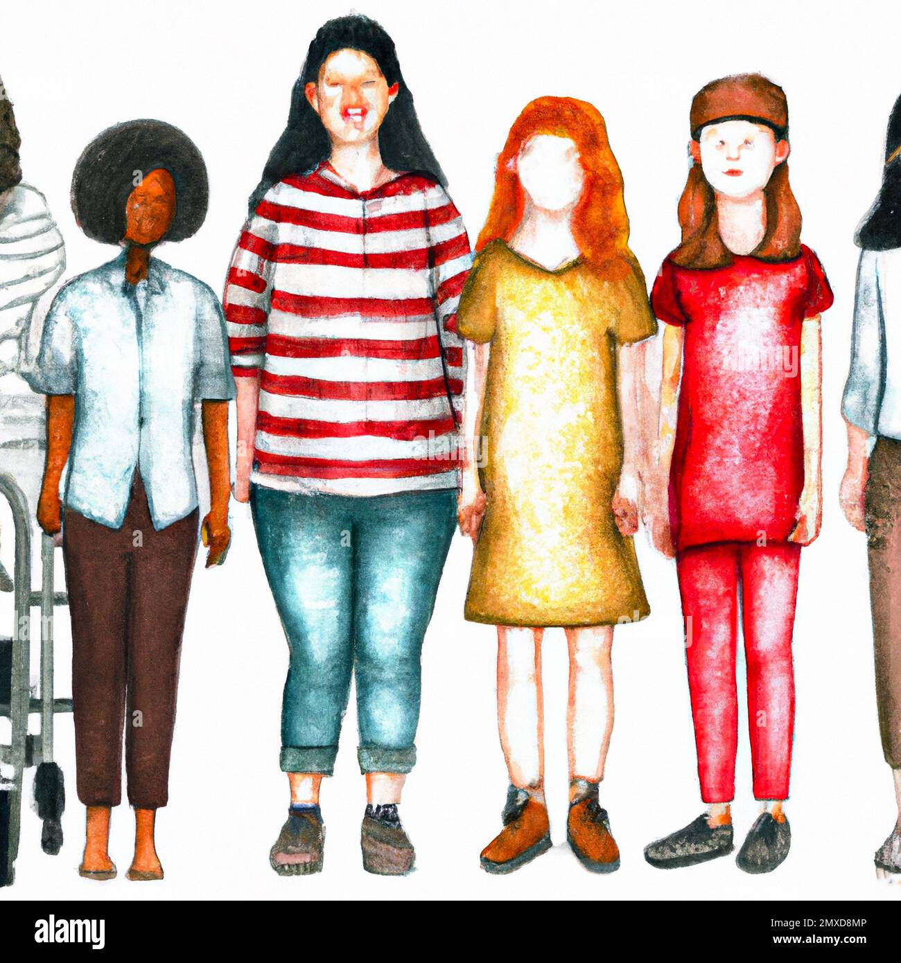 Different people stand side by side together - Digital watercolor ...