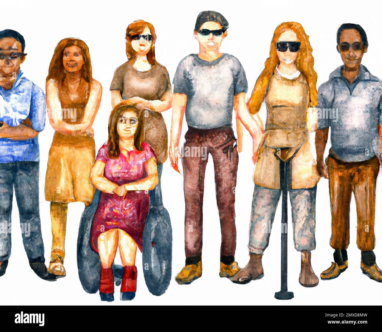 Different people stand side by side together - Digital watercolor ...