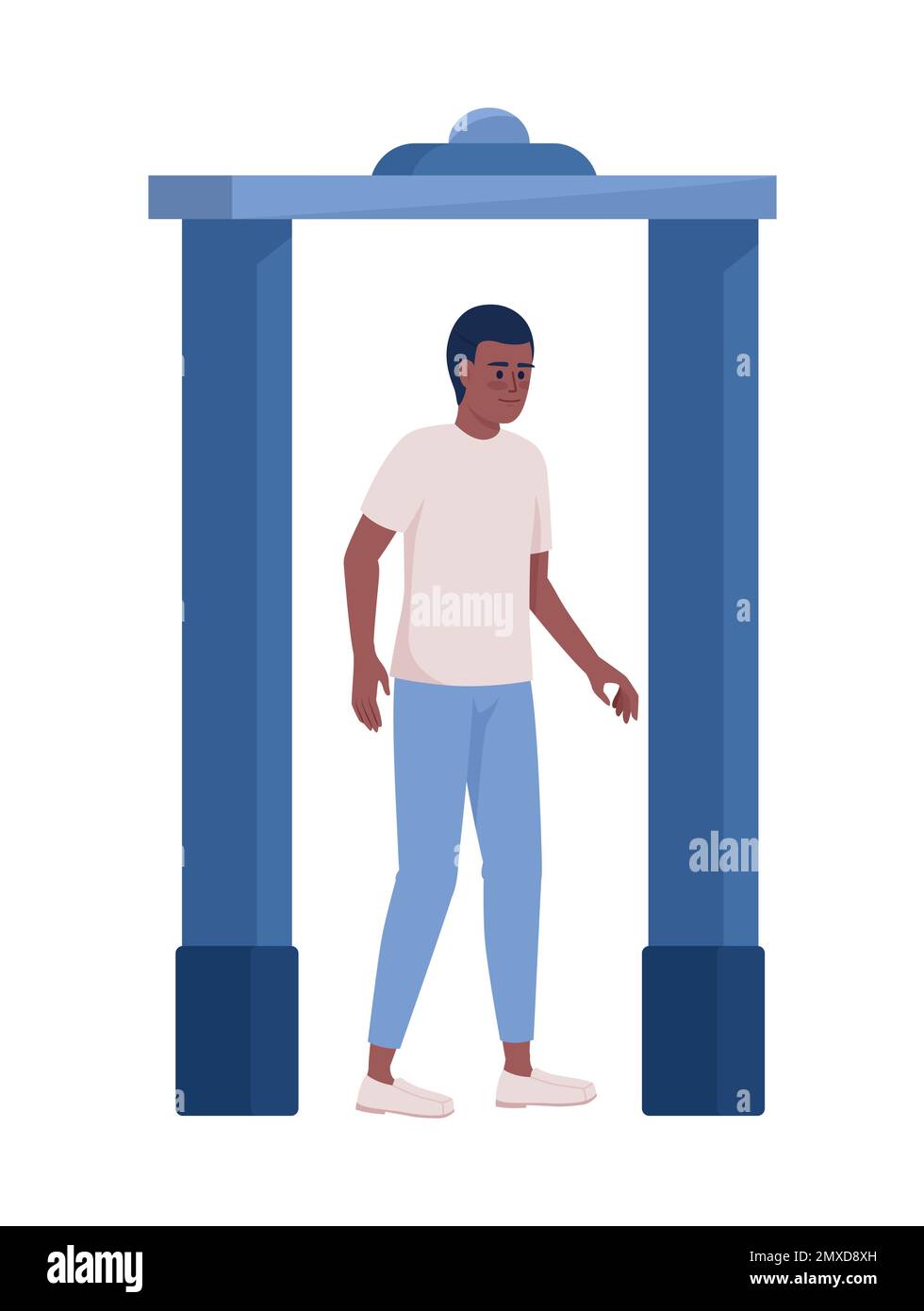 Boy walking through airport security checkpoint semi flat color vector ...