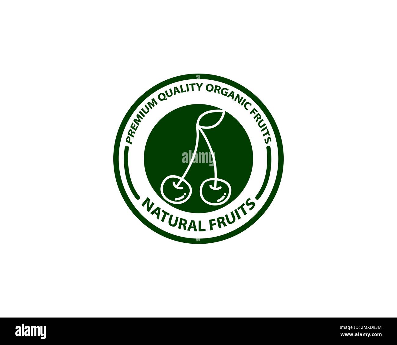 Cherry vector round emblem, badge, label, sticker or logo in monochrome ...