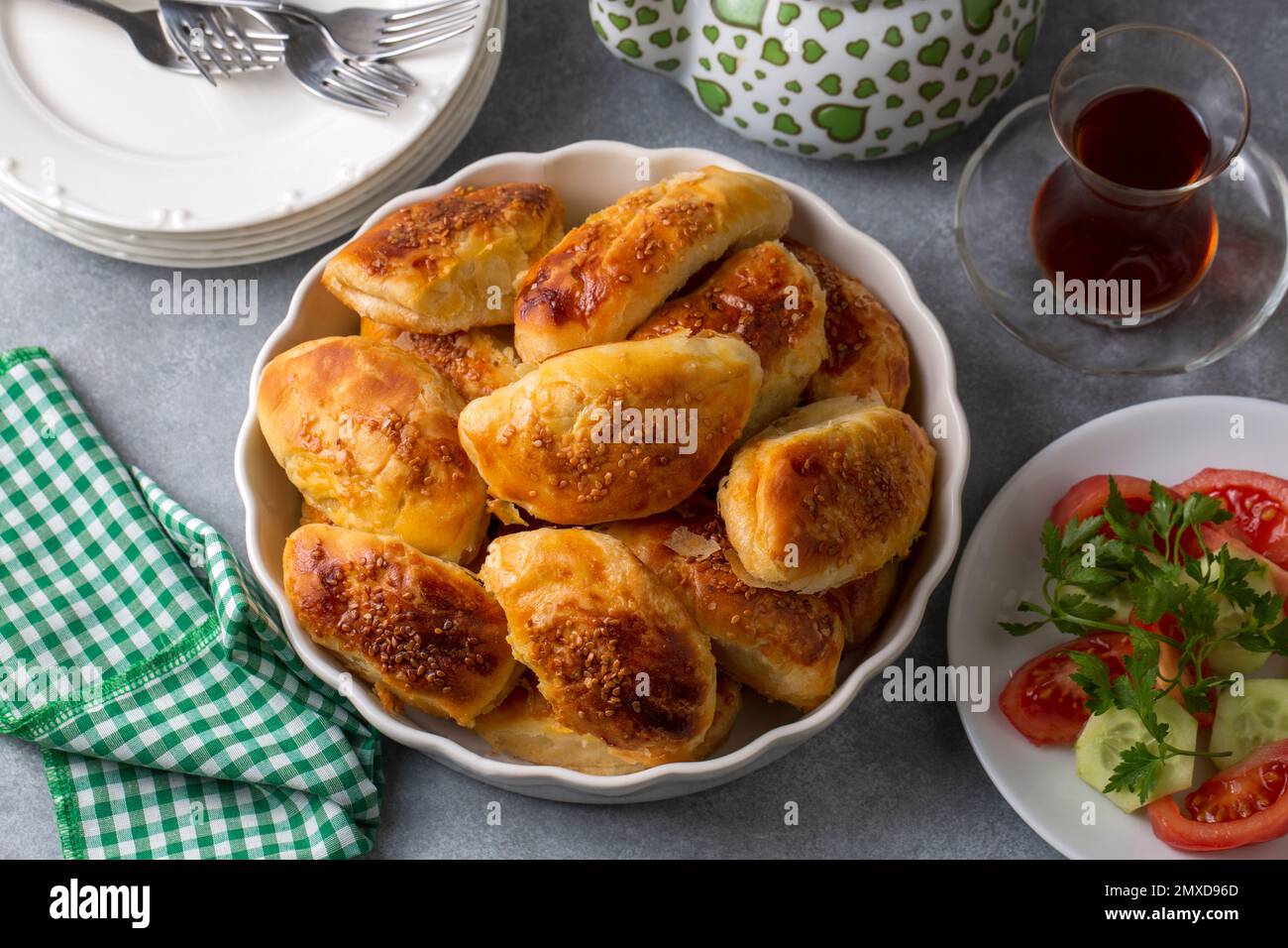 Turkish cuisine; Handmade Cheese Pastry (Turkish name; peynirli pogaca ...