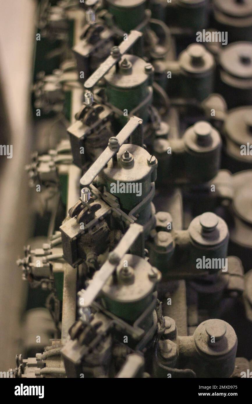 Vintage mechanical machine and engine with lots of pistons Stock Photo ...
