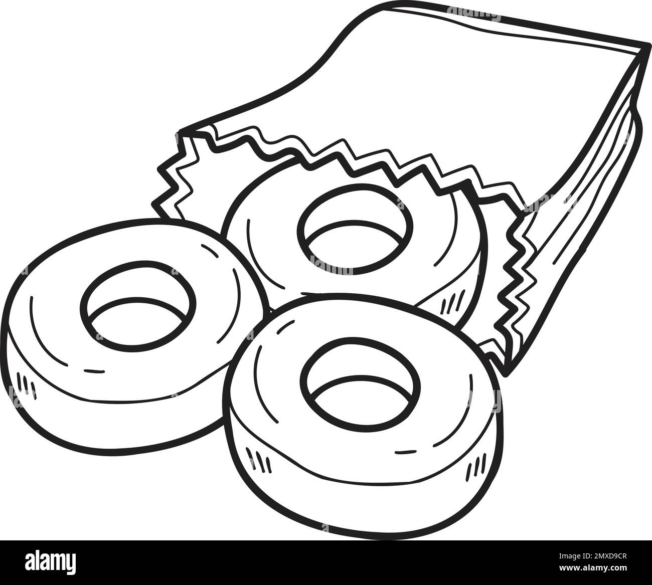 Hand Drawn donuts and paper bags illustration in doodle style isolated ...