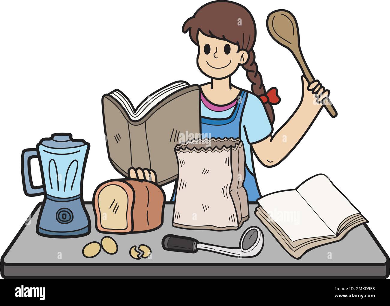 Hand Drawn woman practicing cooking illustration in doodle style ...