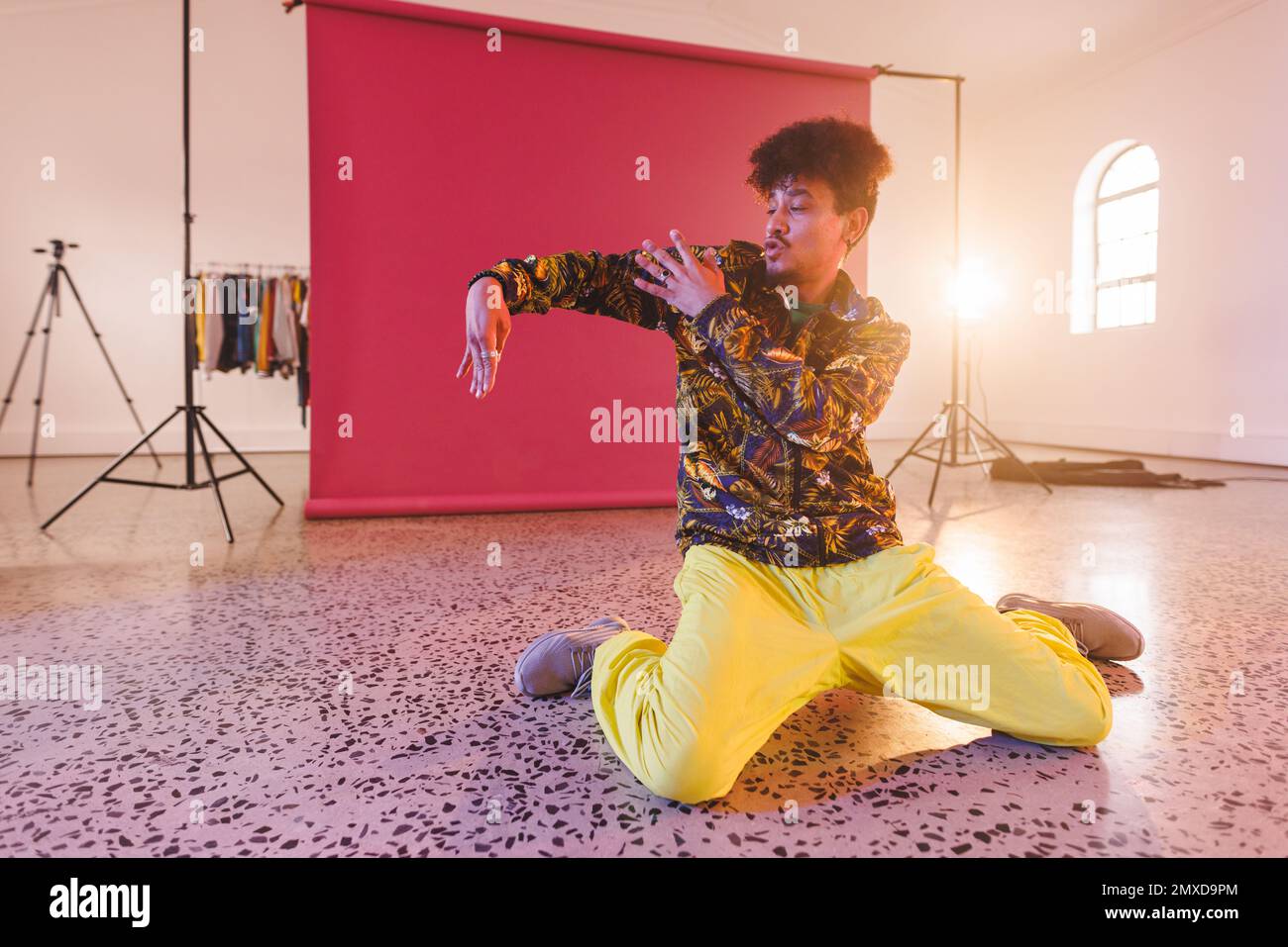 Image of biracial male hip hop dancer in studio. Dance, rhythm ...