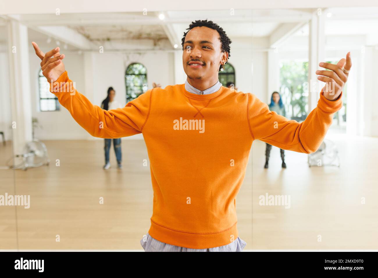 Image of biracial male hip hop trainer during dance training. Dance ...