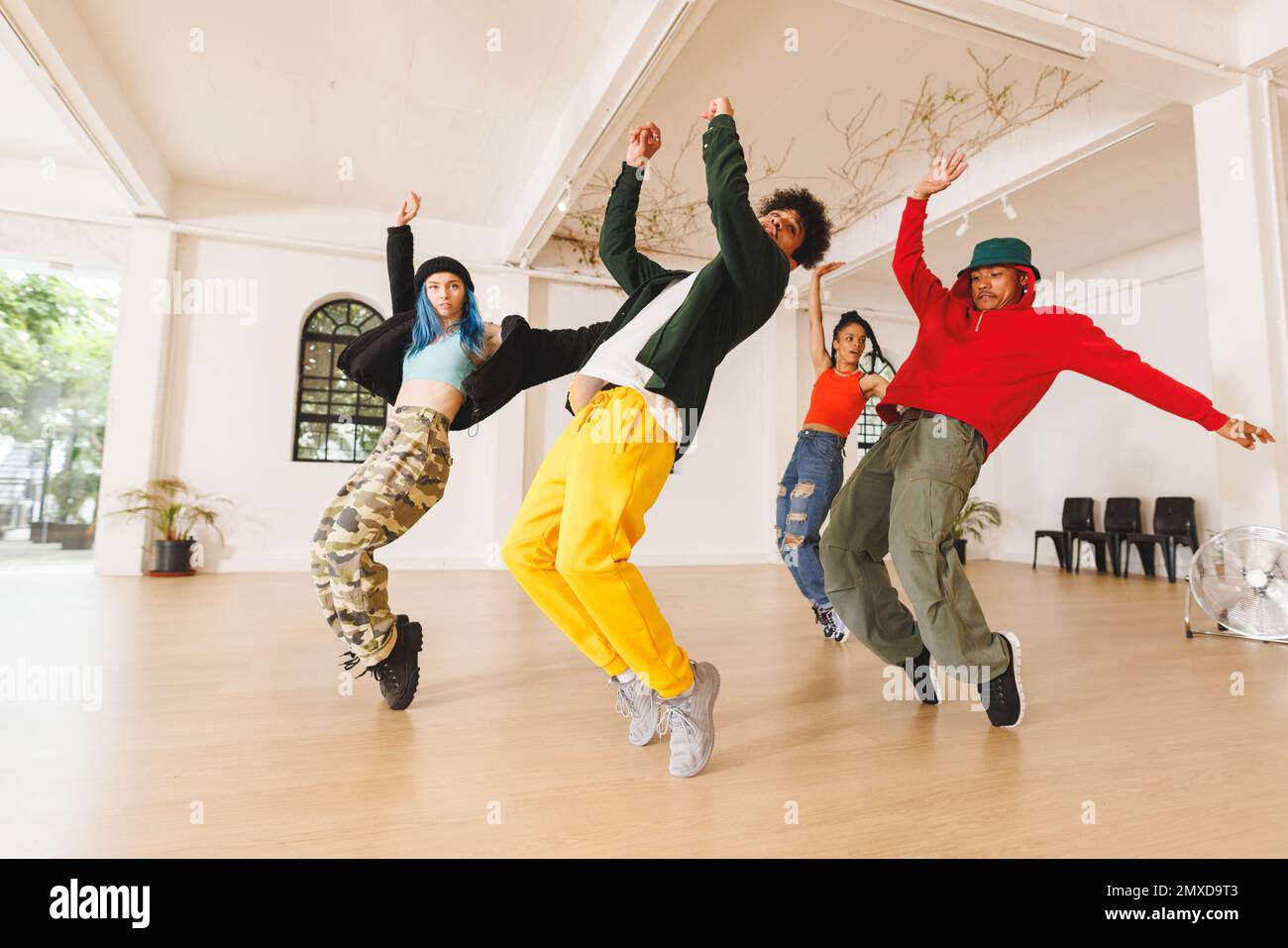 Image of group of group of diverse female and male hip hop dancers ...
