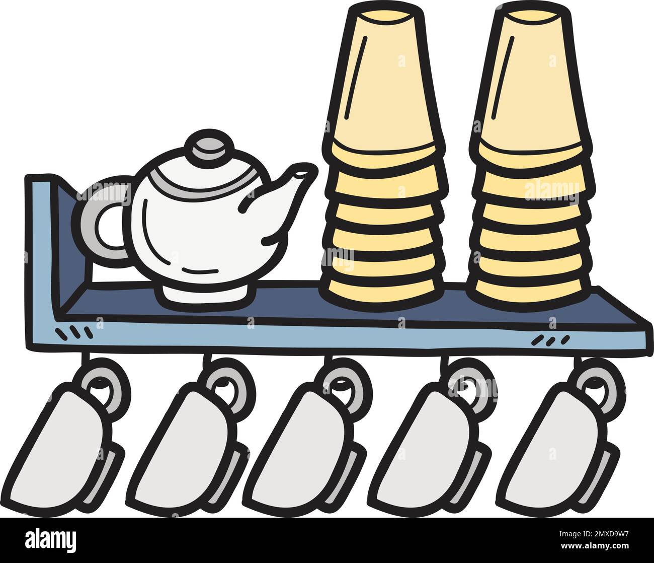 Hand Drawn coffee cup shelf for cafe illustration in doodle style ...