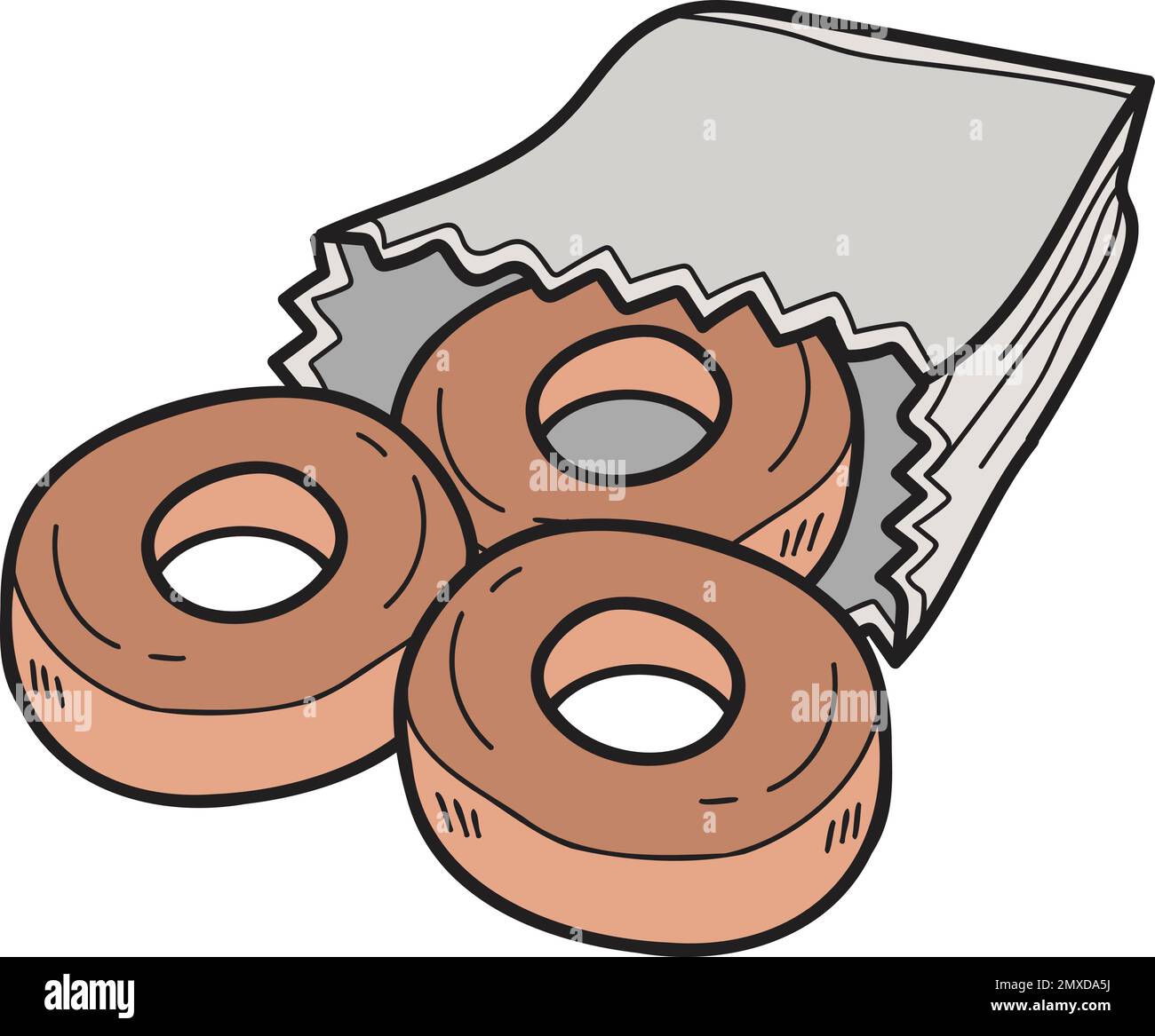 Hand Drawn donuts and paper bags illustration in doodle style isolated ...