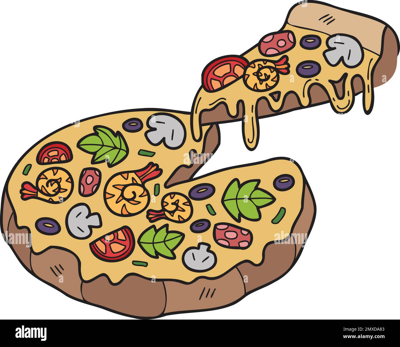 Hand Drawn cut pizza illustration in doodle style isolated on ...